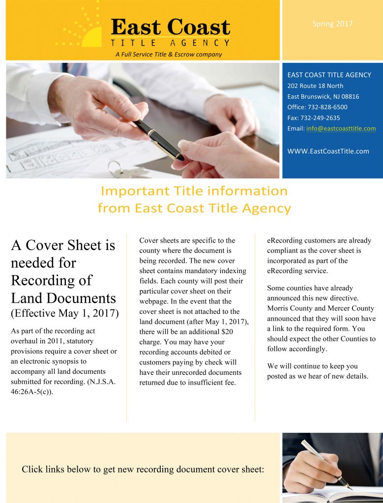 A Cover Sheet is Needed to Record Documents - East Coast Title ...